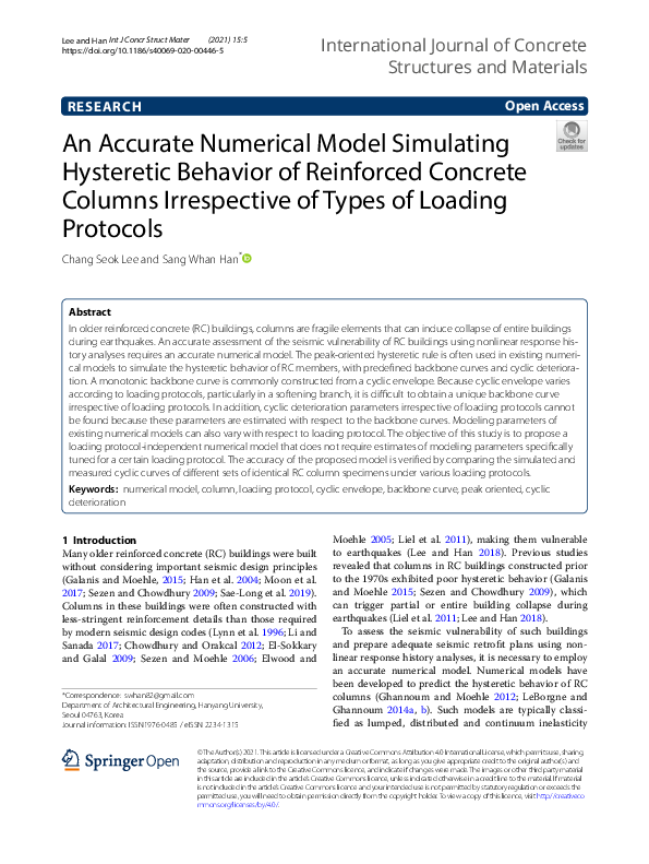(PDF) An Accurate Numerical Model Simulating Hysteretic Behavior of ...