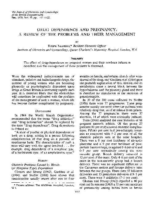 (PDF) Drug Dependence and Pregnancy: A Review of the Problems and Their ...