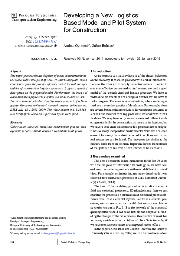 (PDF) Developing a New Logistics Based Model and Pilot System for ...