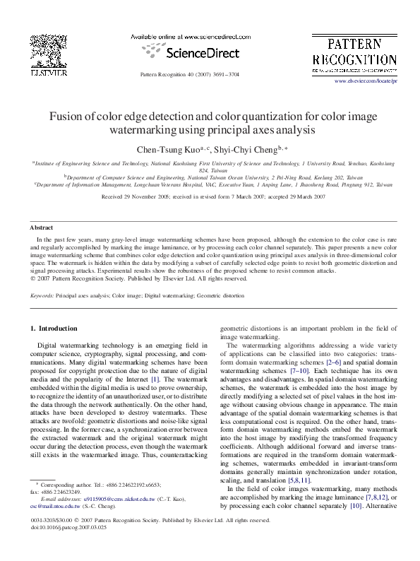 Pdf Fusion Of Color Edge Detection And Color Quantization For Color Image Watermarking Using