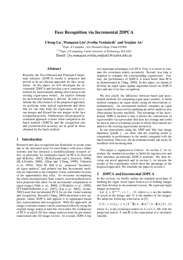 (PDF) Face recognition via incremental 2dpca