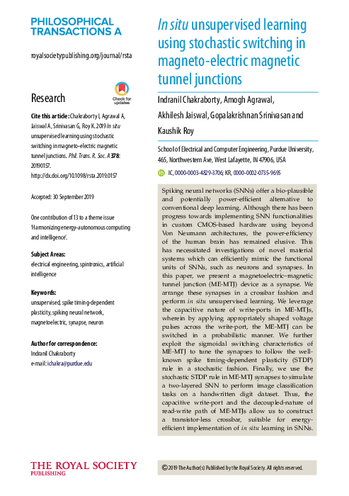 (PDF) In situ unsupervised learning using stochastic switching in magneto-electric magnetic ...