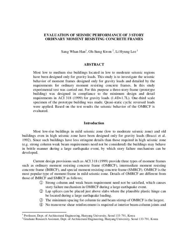 (PDF) Evaluation of Seismic Performance of 3 Story Ordinary Moment ...