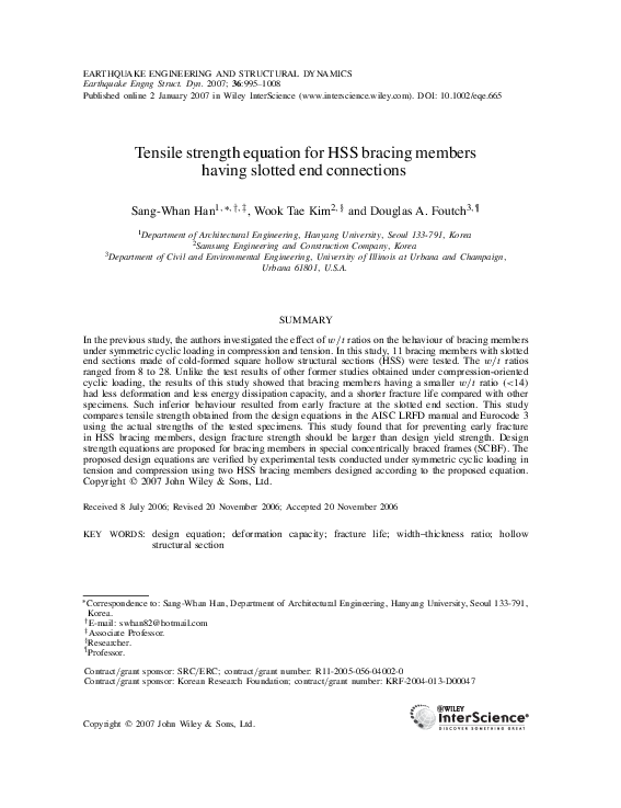 (PDF) Tensile strength equation for HSS bracing members having slotted ...