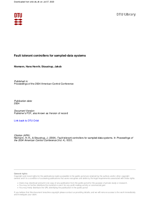 (PDF) Fault Tolerant Control for Sampled-Data Systems