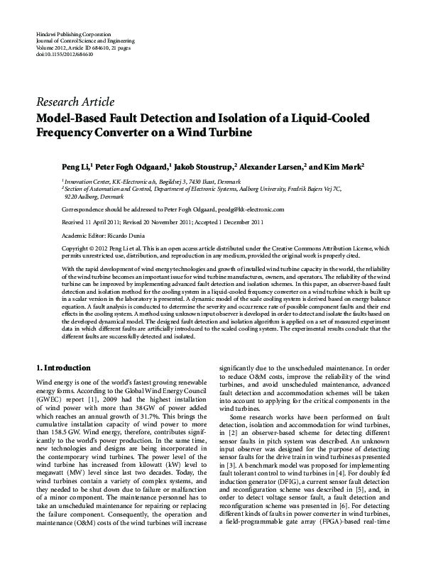 Pdf Model Based Fault Detection And Isolation Of A Liquid Cooled