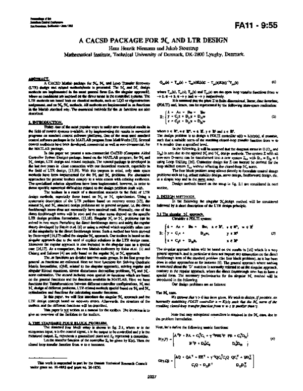 (PDF) A CACSD package for H∞ and LTR design