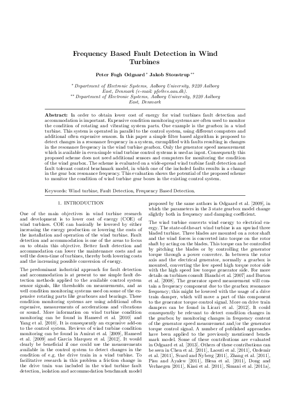Pdf Frequency Based Fault Detection In Wind Turbines