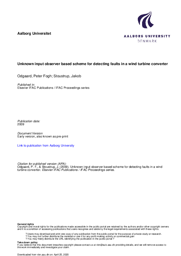 Pdf Unknown Input Observer Based Scheme For Detecting Faults In A
