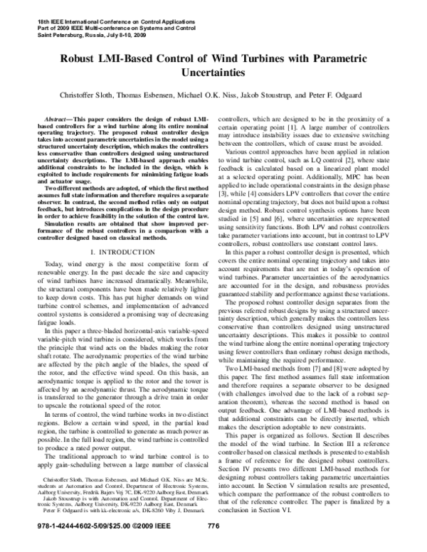 (PDF) Robust LMI-based control of wind turbines with parametric uncertainties