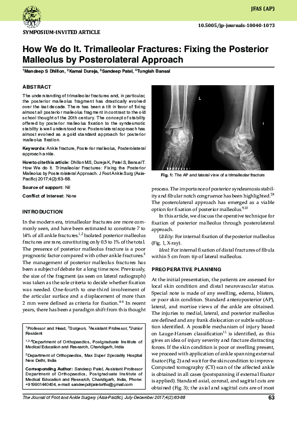(PDF) How We do It. Trimalleolar Fractures: Fixing the Posterior ...