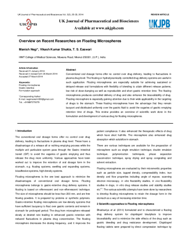 (PDF) Overview on Recent Researches on Floating Microspheres