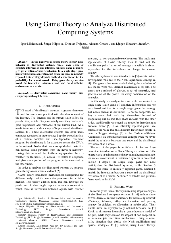 (PDF) Using Game Theory to Analyze Distributed Computing Systems