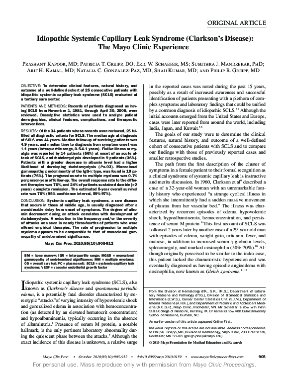(PDF) Idiopathic Systemic Capillary Leak Syndrome (Clarkson's Disease ...