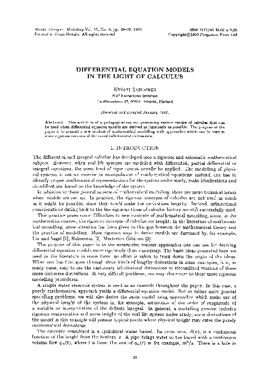 (PDF) Differential equation models in the light of calculus