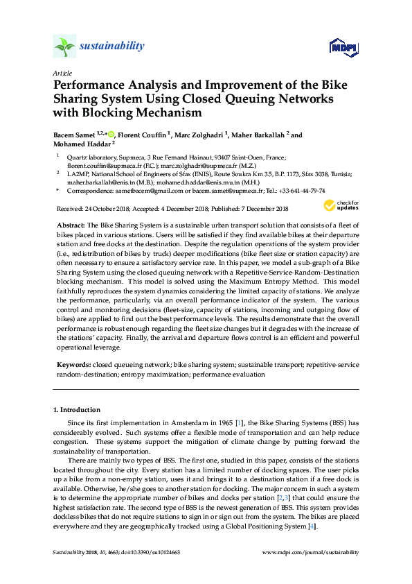 (PDF) Performance Analysis and Improvement of the Bike Sharing System ...