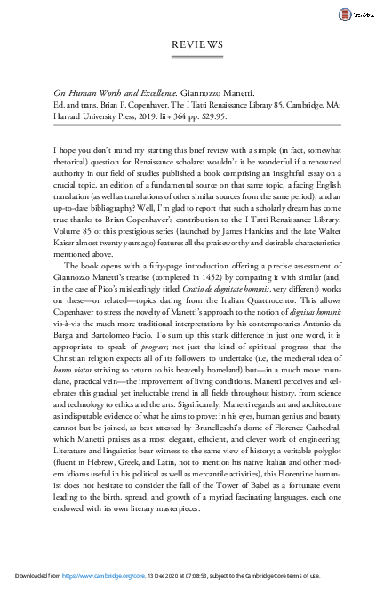 (PDF) On Human Worth and Excellence. Giannozzo Manetti. Ed. and trans ...