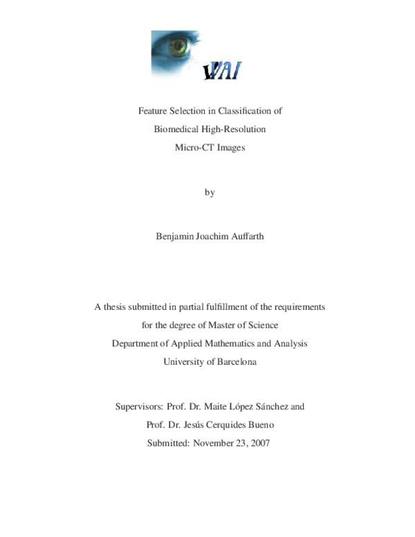 Pdf Feature Selection In Classification Of Biomedical High Resolution