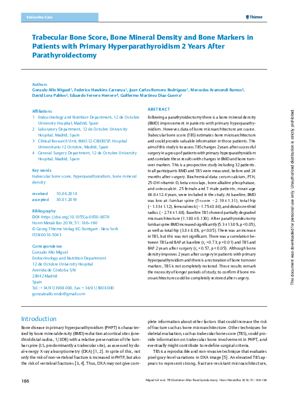 (PDF) Trabecular Bone Score, Bone Mineral Density and Bone Markers in ...