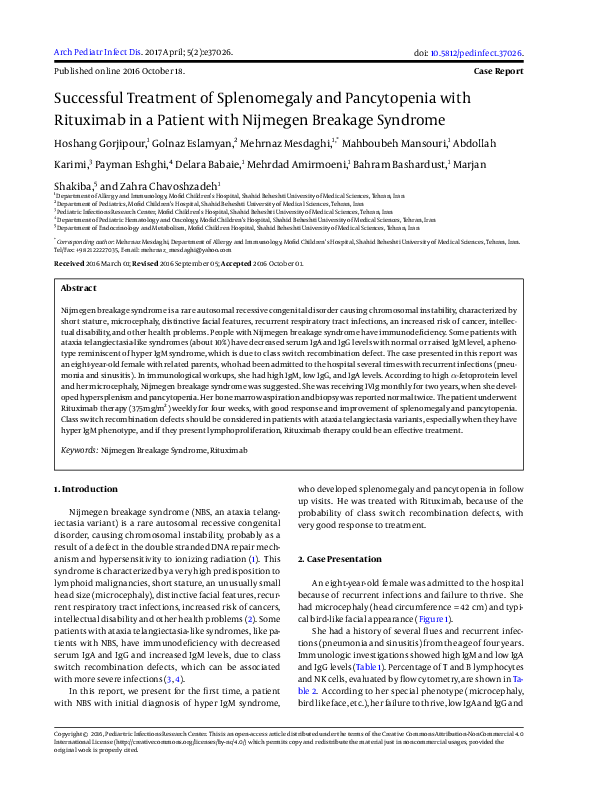 (PDF) Successful Treatment of Splenomegaly and Pancytopenia with ...