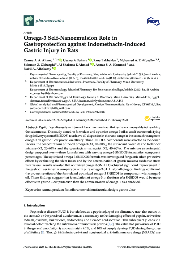 (PDF) Omega-3 Self-Nanoemulsion Role in Gastroprotection against ...