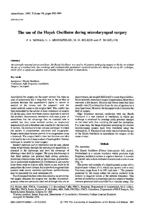 (PDF) The use of the Hayek Oscillator during microlaryngeal surgery