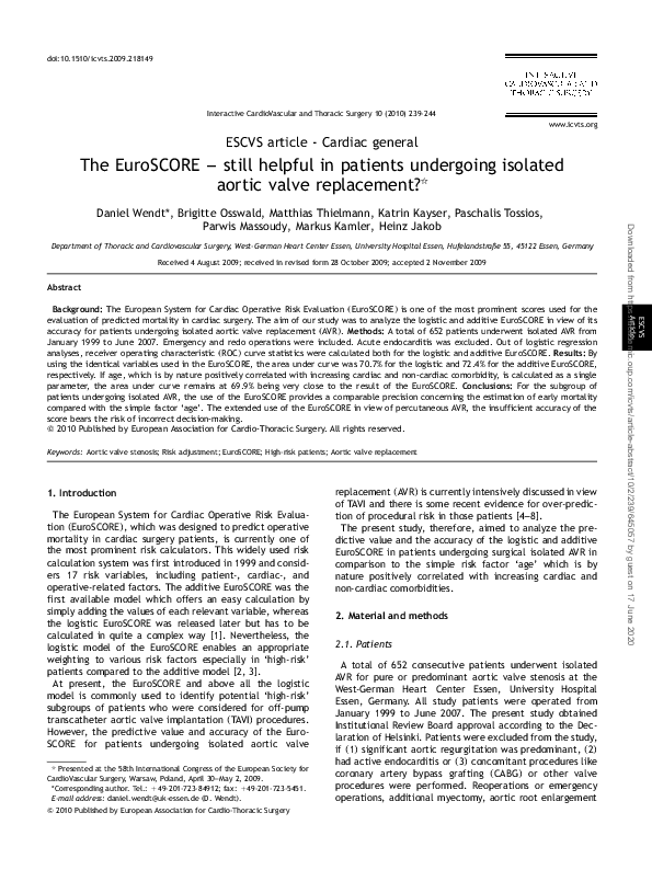 (PDF) The EuroSCORE - still helpful in patients undergoing isolated ...