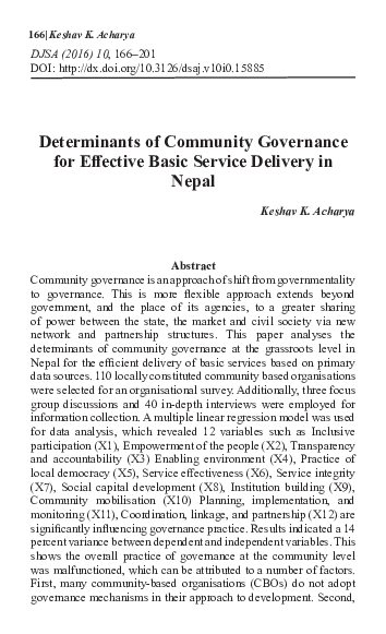 (PDF) Determinants of Community Governance for Effective Basic Service ...