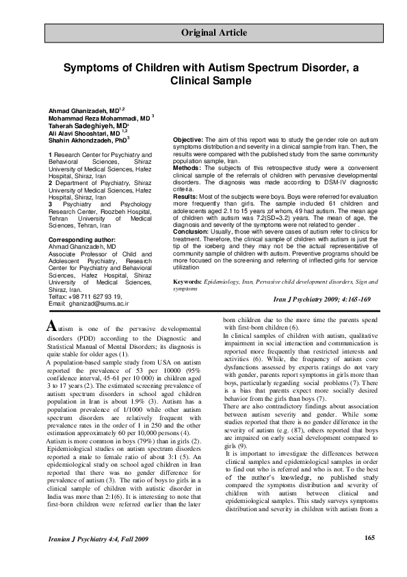(PDF) Symptoms of children with autism spectrum disorder, a clinical sample