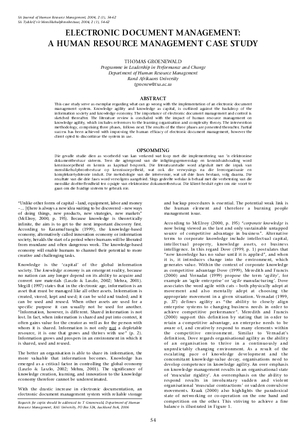 Electronic Document Management: A Human Resource Management Case Study
