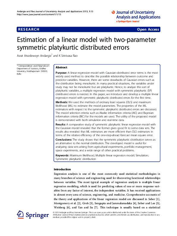 Pdf Estimation Of A Linear Model With Two Parameter Symmetric