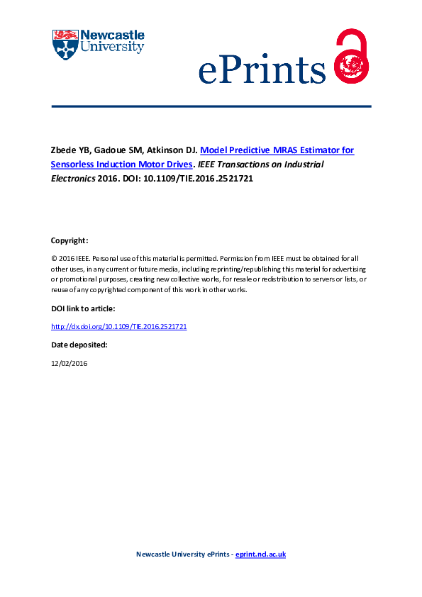 Pdf Model Predictive Mras Estimator For Sensorless Induction Motor Drives