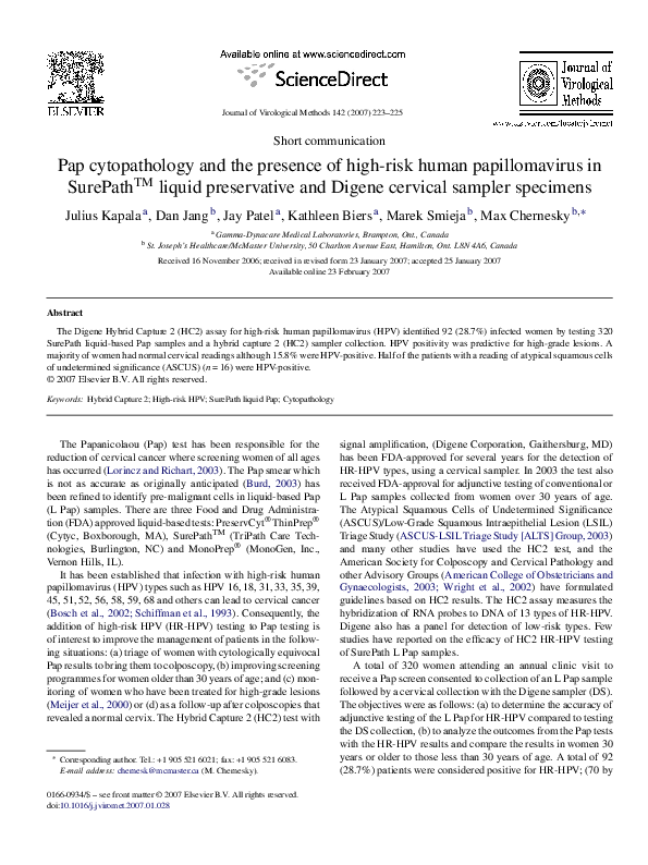 (PDF) Pap cytopathology and the presence of high-risk human ...