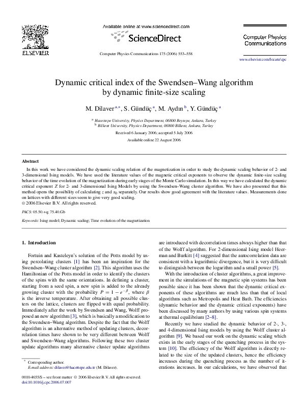 (PDF) Dynamic critical index of the Swendsen-Wang algorithm by dynamic finite-size scaling