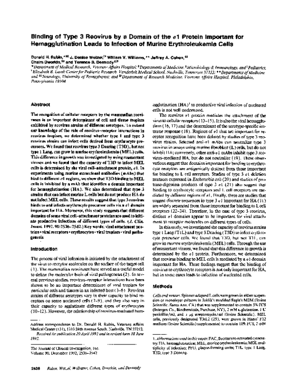 (PDF) Binding of type 3 reovirus by a domain of the sigma 1 protein ...
