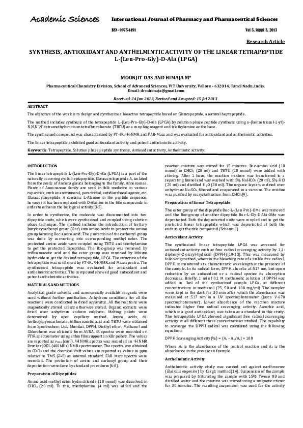 (PDF) Synthesis, antioxidant and anthelmintic activity of the linear ...