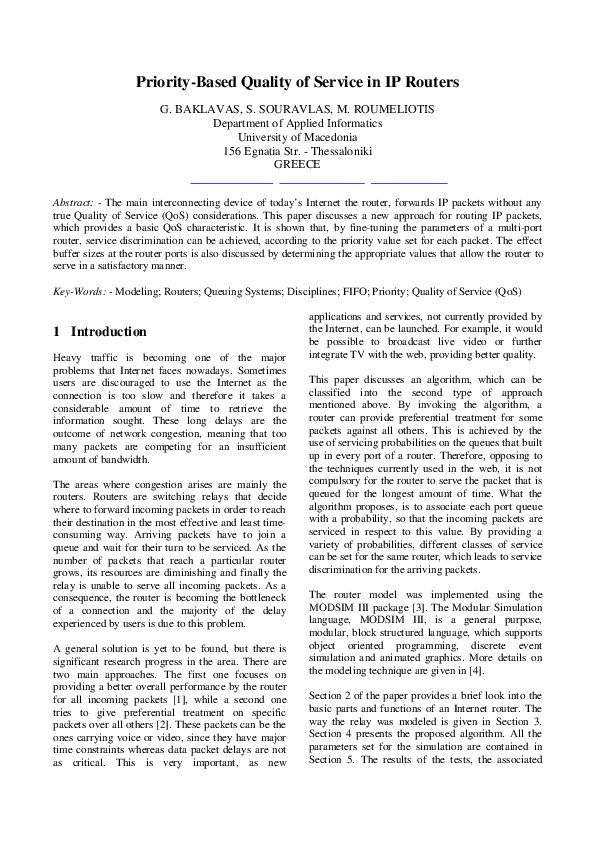 (PDF) Priority-Based Quality of Service in IP Routers