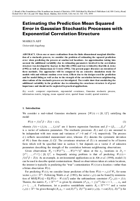 Pdf Estimating The Prediction Mean Squared Error In Gaussian