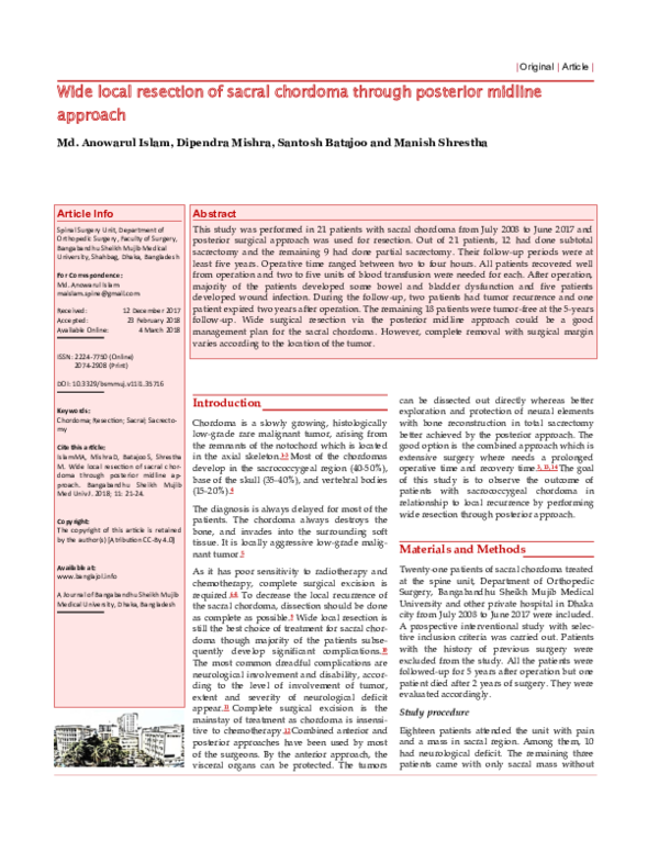 (PDF) Wide local resection of sacral chordoma through posterior midline ...