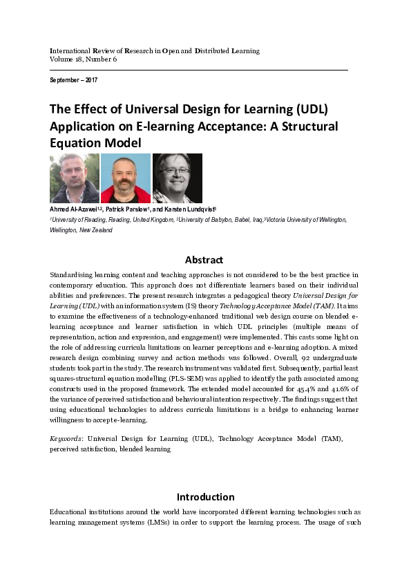 (PDF) The Effect of Universal Design for Learning (UDL) Application on E-learning Acceptance: A ...