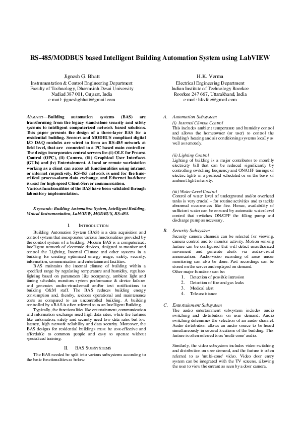 (PDF) RS-485/MODBUS based Intelligent Building Automation System using LabVIEW