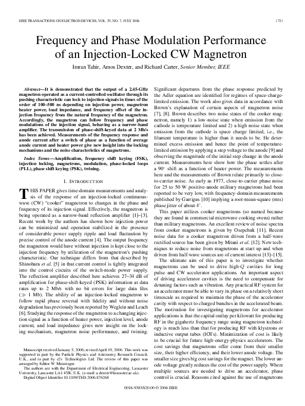 (PDF) Frequency and phase modulation performance of an injection-locked ...