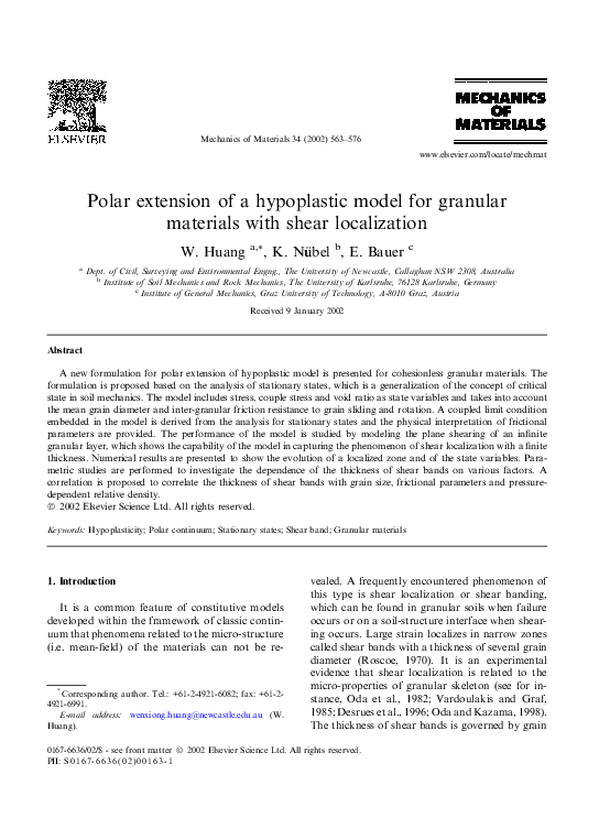 (PDF) Polar extension of a hypoplastic model for granular materials with shear localization