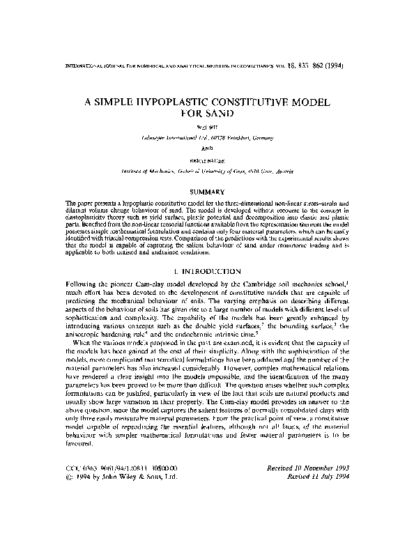 (PDF) A simple hypoplastic constitutive model for sand