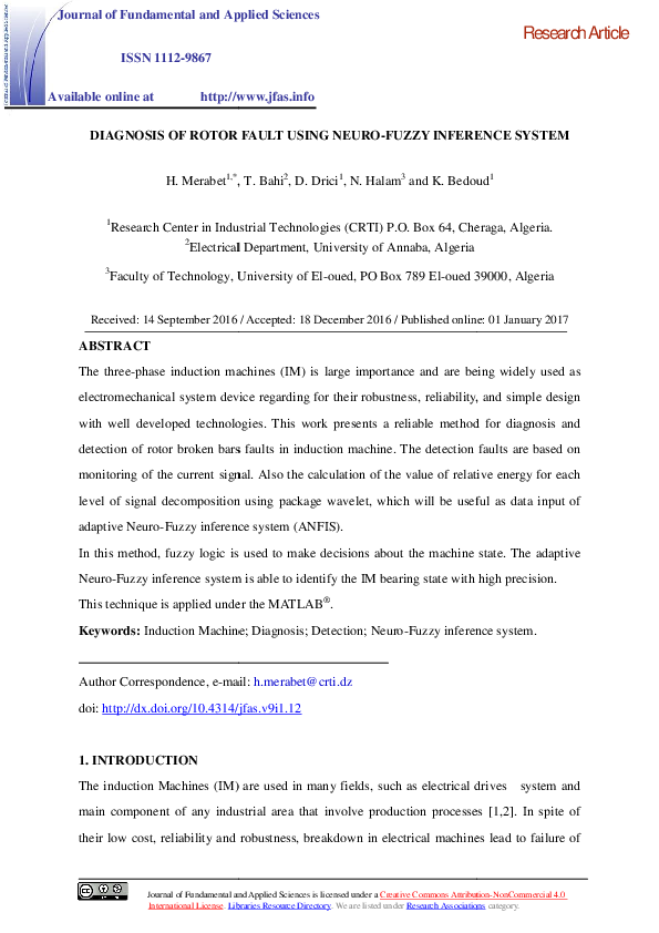 (PDF) Diagnosis of rotor fault using neuro-fuzzy inference system