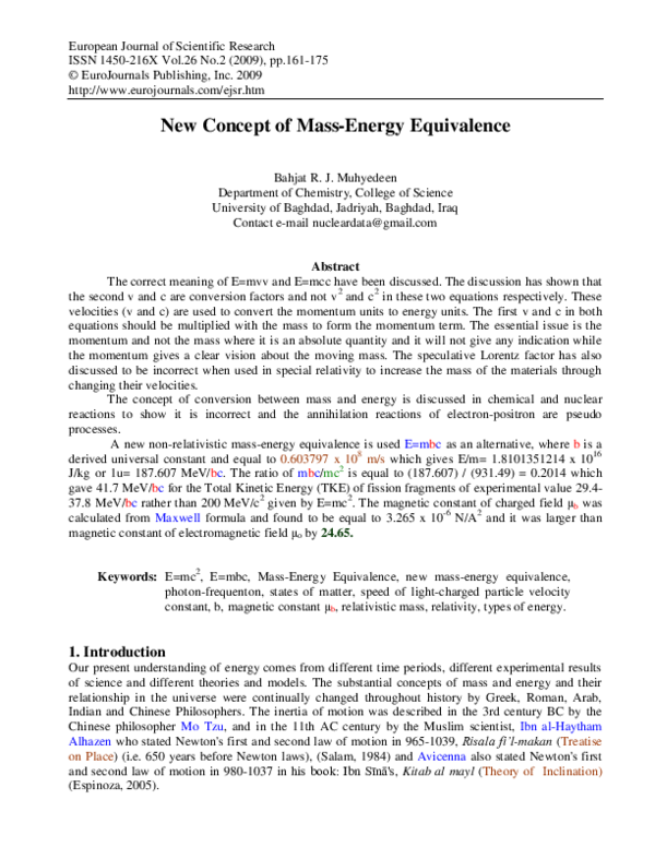(PDF) New Concept of Mass-Energy Equivalence