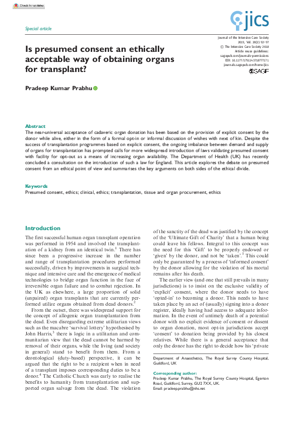 (PDF) Is presumed consent an ethically acceptable way of obtaining ...