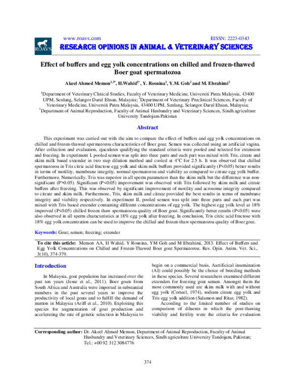 (PDF) Effect of buffers and egg yolk concentrations on chilled and ...