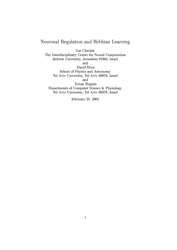 (PDF) Neuronal Regulation and Hebbian Learning