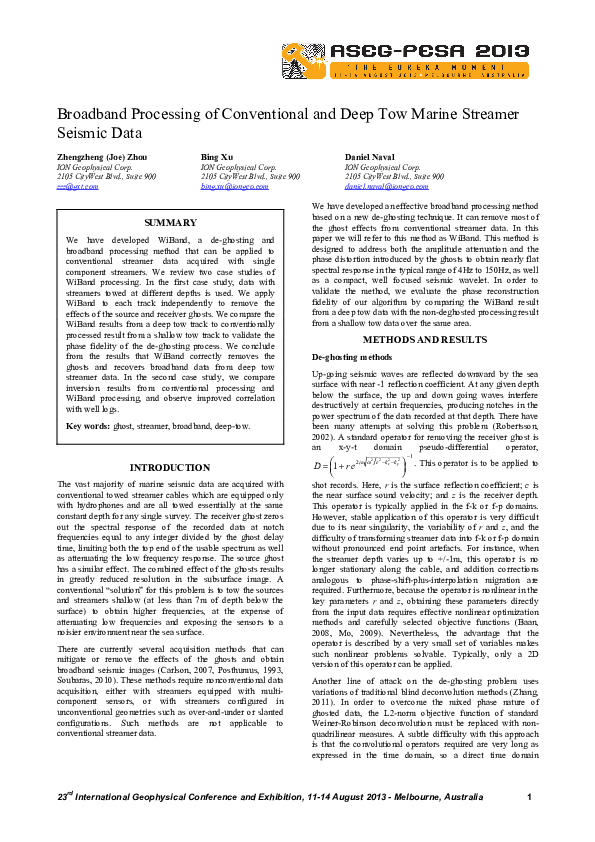 (PDF) Broadband Processing of Conventional and Deep Tow Marine Streamer Seismic Data | Daniel ...